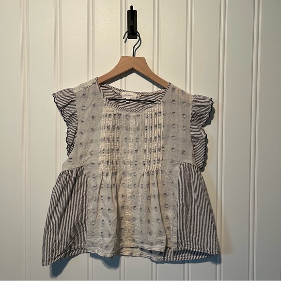 bohme | Tops | Bohme Cream And Navy Blue Striped Blouse With Ruffled ...